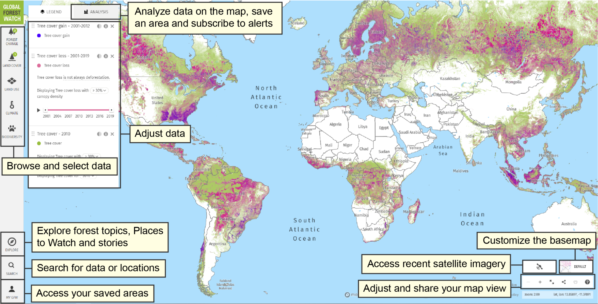 Use the Map and Dashboards | Help Center | GFW