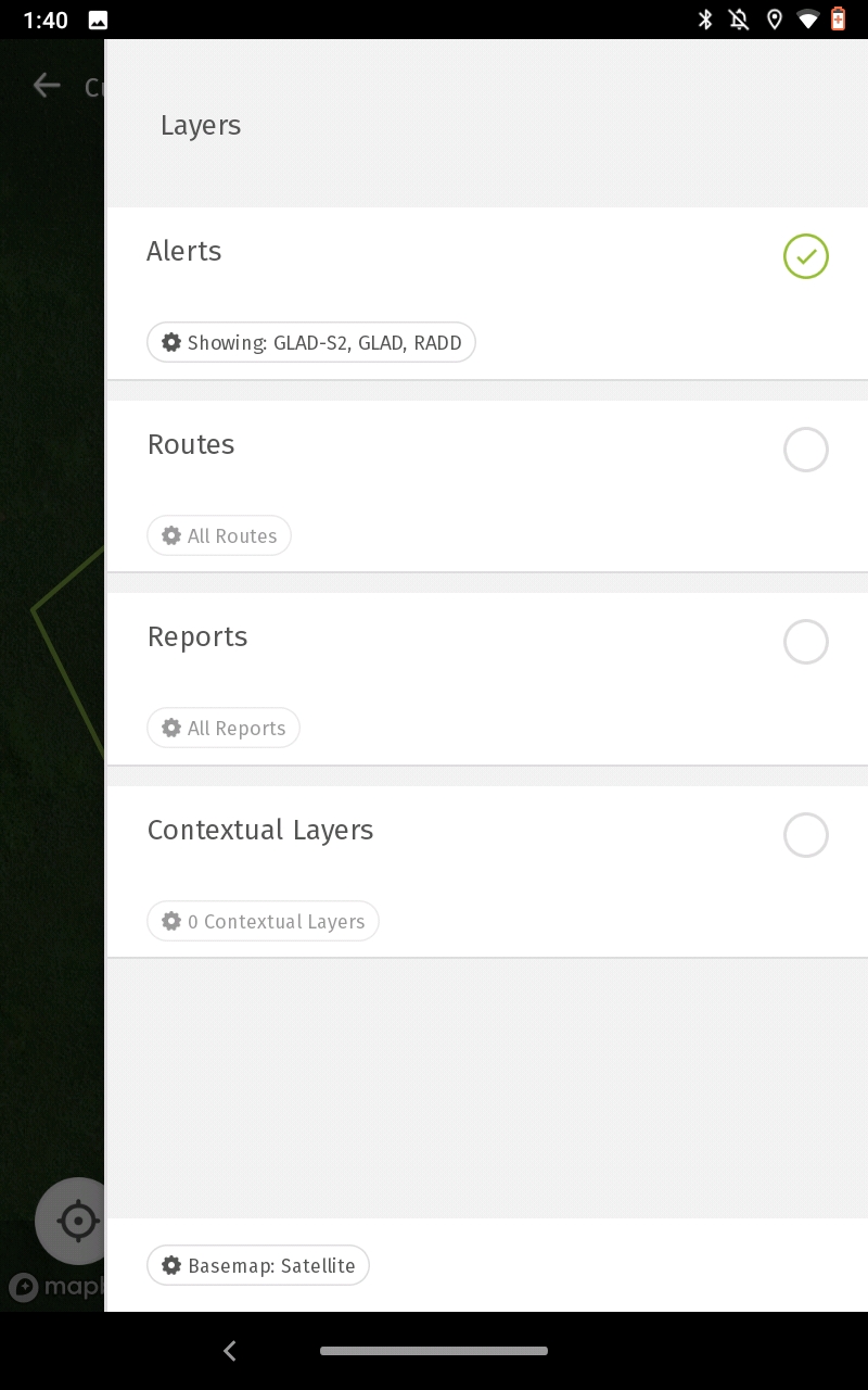 Tap the settings gear icon to access available map settings.