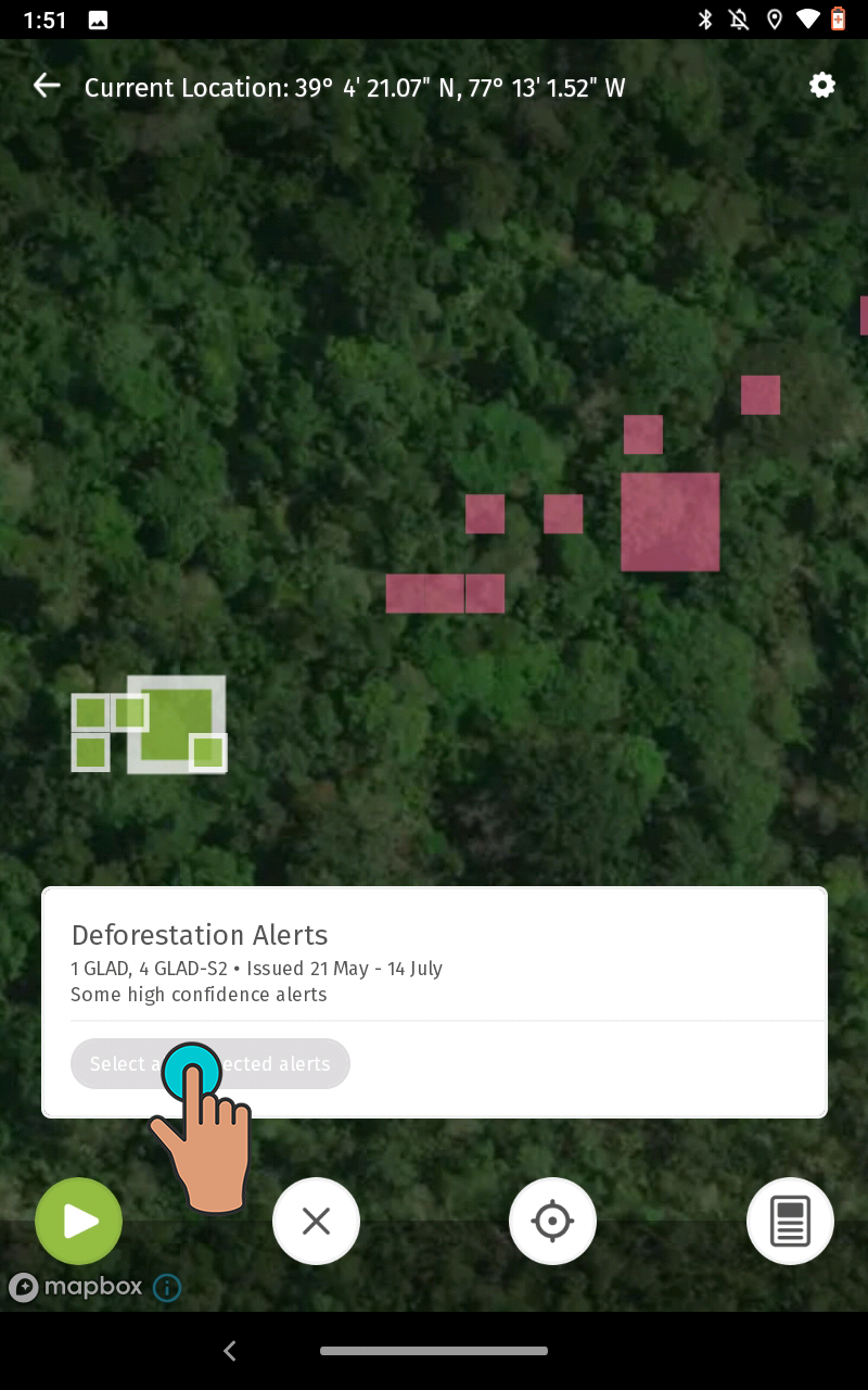 Once you select your destination (either an alert, group of alerts, or pin location), four icons ...