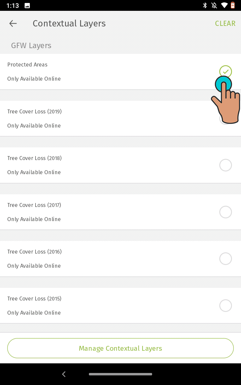 Tap the circle next to the contextual layers you’d like to activate.