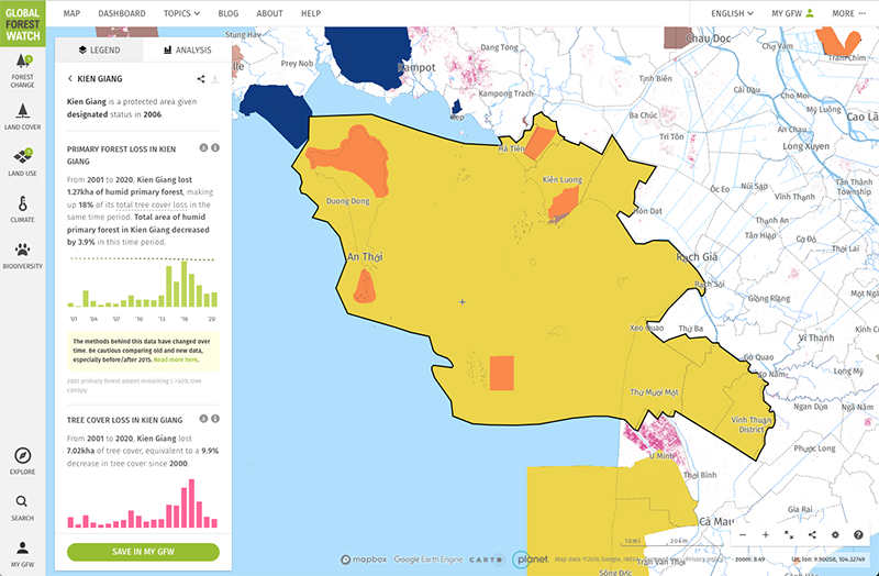 Click on the protected area layer you’re interested in, then click ...