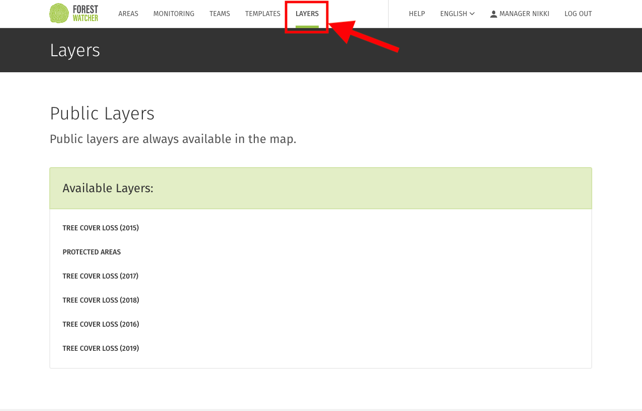 Select contextual layers for your team | Help Center | Global Forest Watch