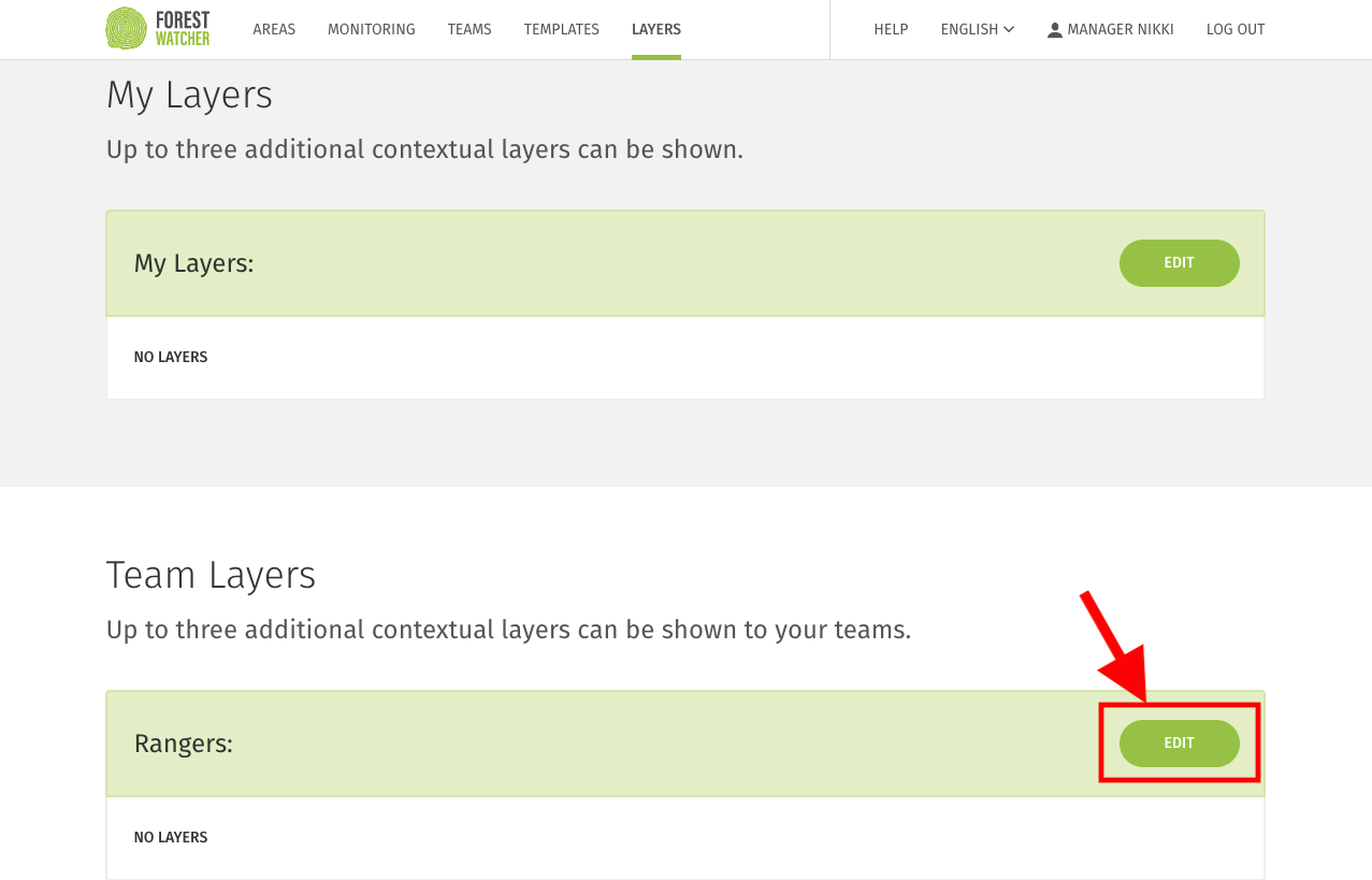 Find the name of your team and click on the button labeled “Edit.”