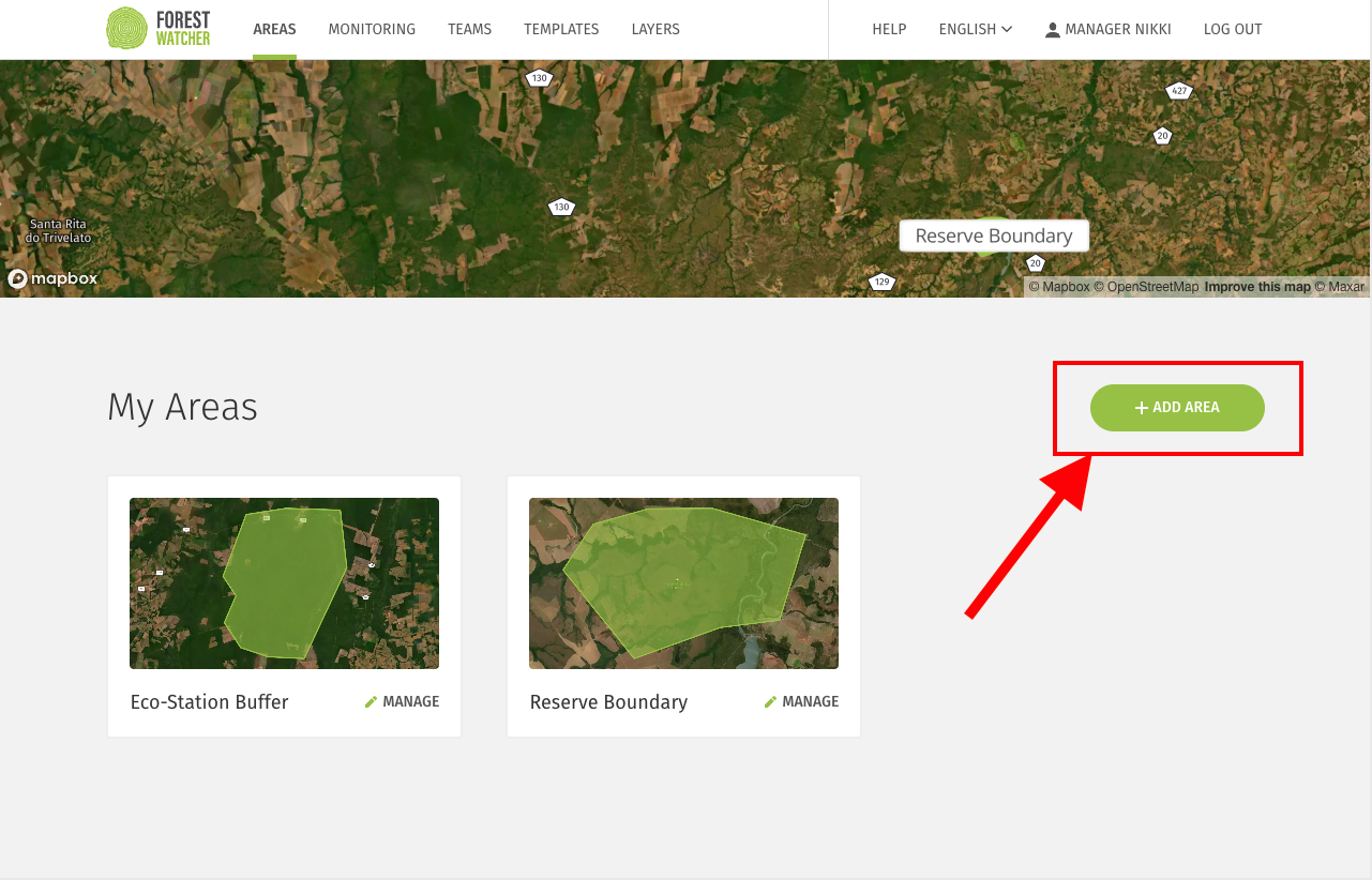 3. If you do not have any areas in your account: