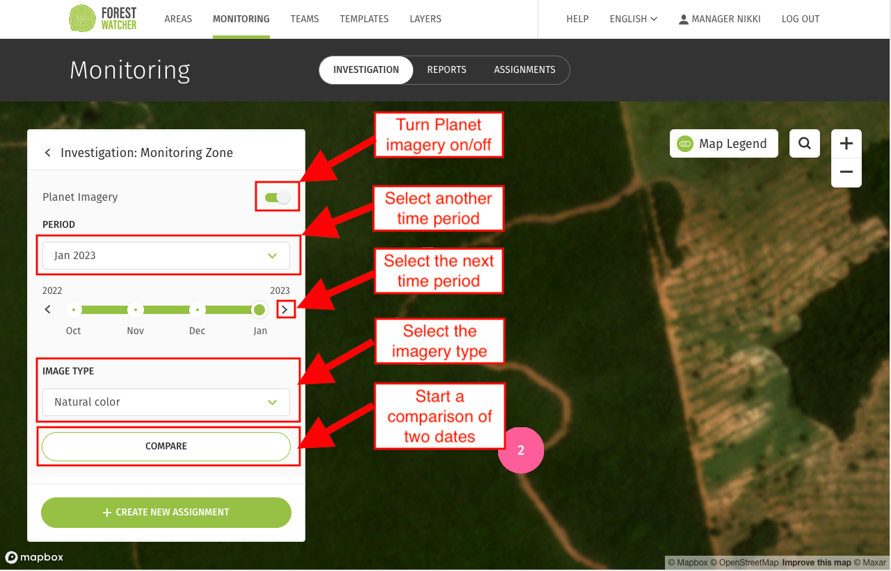 Compare two dates of Planet imagery