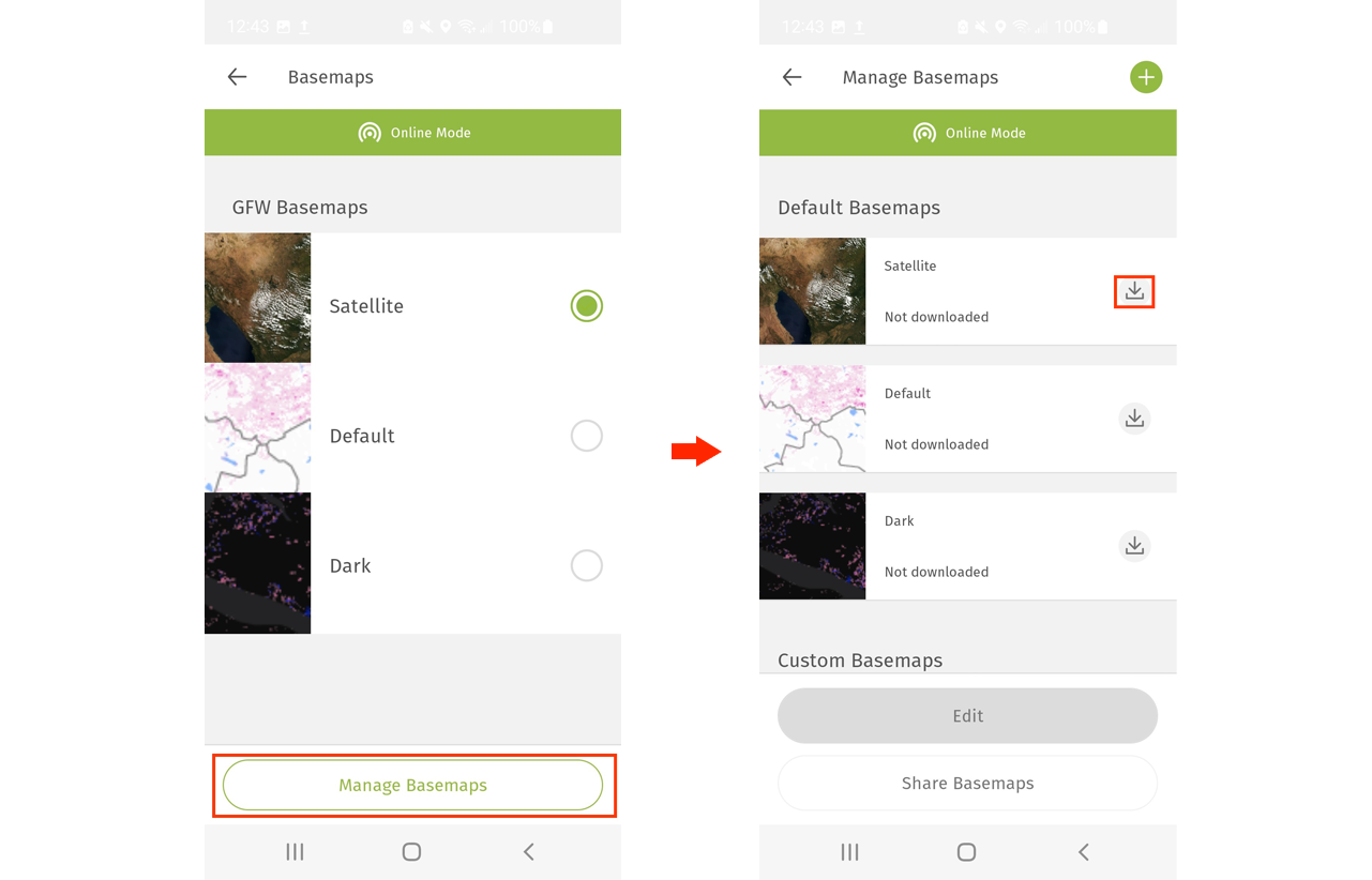 4. The down arrow will change to a check mark when the download is ...
