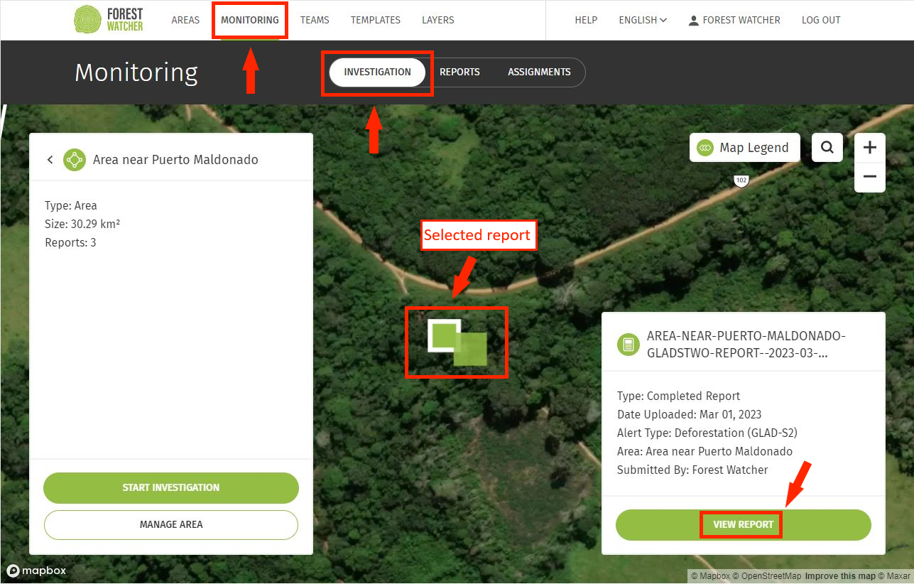 View reports for all areas